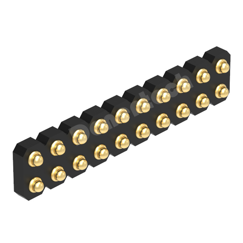 Denentech德能电子2.54MM弹簧针塑高H1.27双排公座180度SMT贴片弹簧针pogopin连接器 - 东莞市德能智恩电子科技有限公司